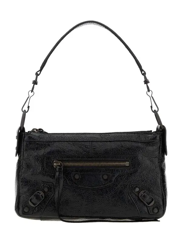 Balenciaga Leather Mini Le City Moto Shoulder Bag - Black