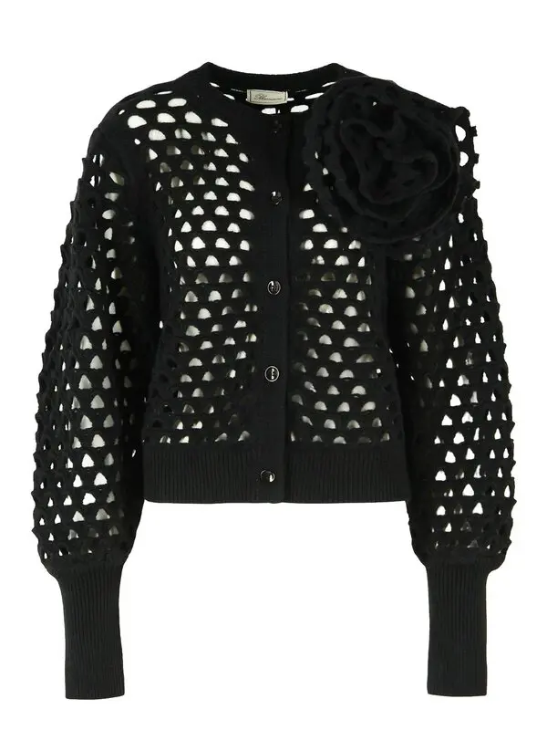 Blumarine Openwork Wool Cardigan - Black