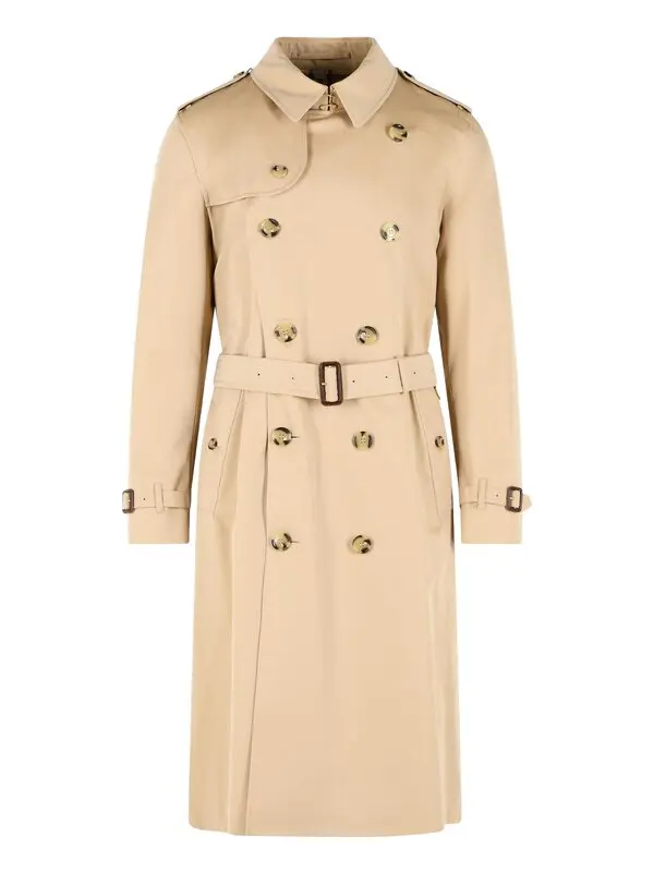 Burberry Long 'kensington' Beige Cotton Trench Coat - Cream