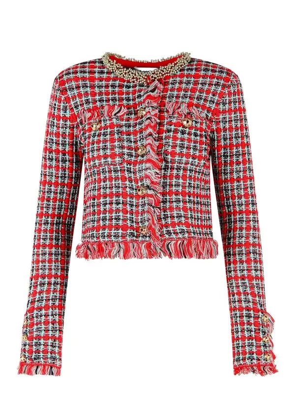 SELF-PORTRAIT Cotton Blend Jacket - Red