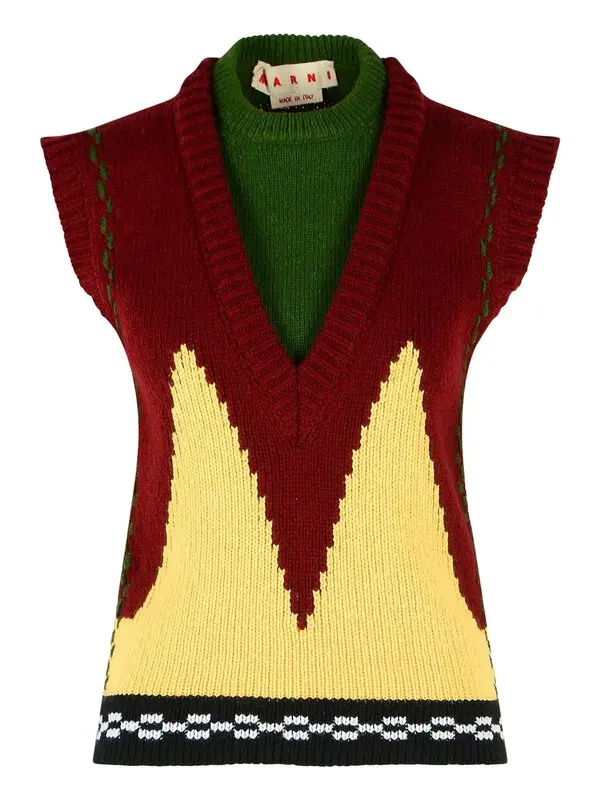 Marni Brown Wool Vest - Multicolor