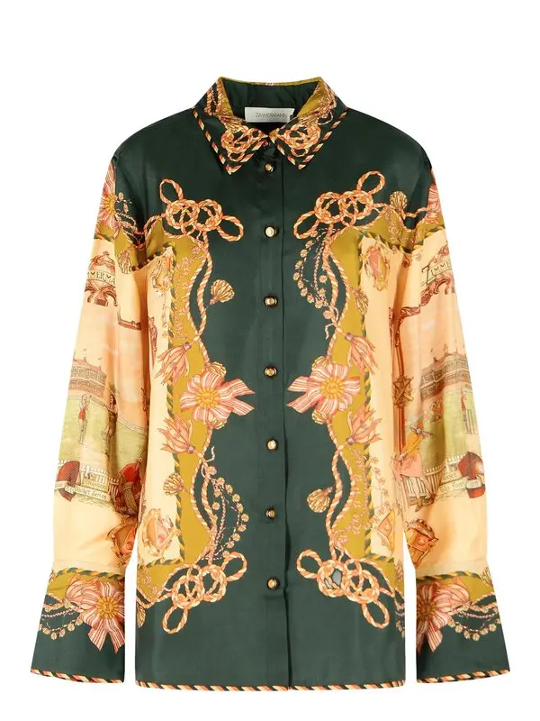 Zimmermann Valiant' Green Silk Shirt - Black