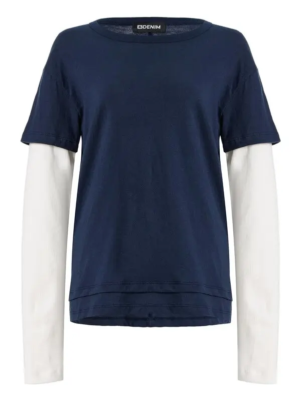 EB DENIM Rory Layered Cotton Top - Navy
