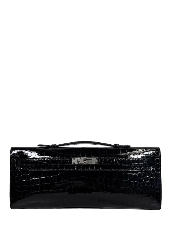 Hermès Kelly Cut Shiny Porosus Palladium Hardware - Black