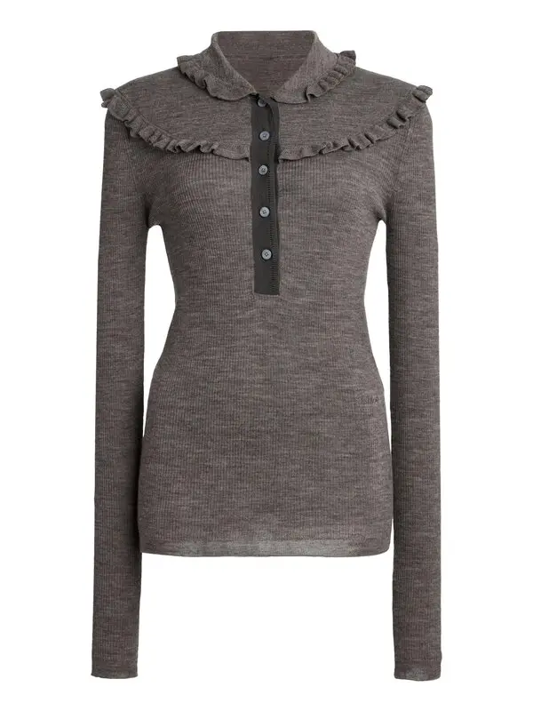 Chloé Fitted Superfine Wool Knit Henley Shirt - Grey