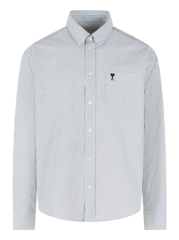 AMI Paris De Cœur' And White Cotton Shirt - Black
