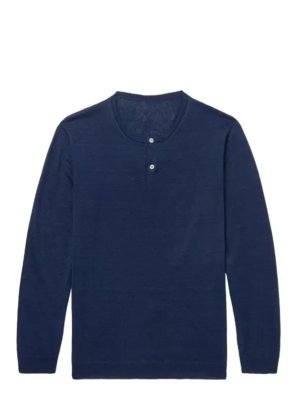Anderson & Sheppard Linen Henley Sweater - Blue