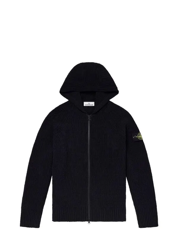 Stone Island Ribbed Cotton-blend Bouclé Zip-up Hoodie - Black