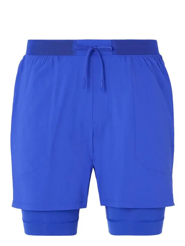 Lululemon License To Train Straight-leg Layered 7" Stretch Recycled-shell And Jersey Drawstring Shorts - Blue