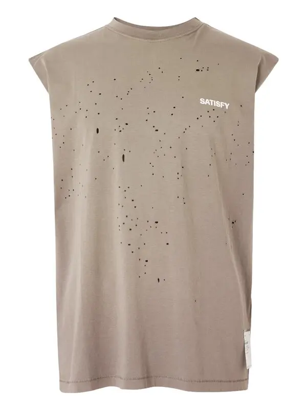 Satisfy Distressed Logo-print Mothtech™ Organic Cotton-jersey Tank Top - Brown