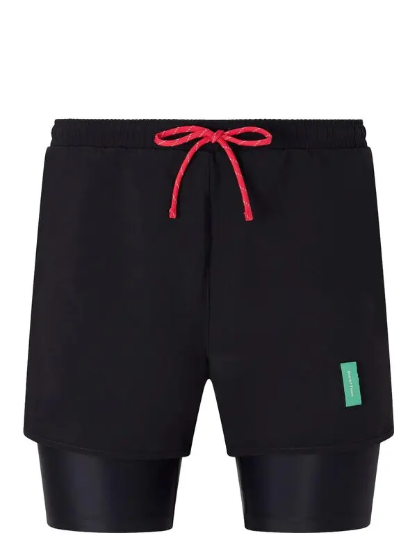 DISTRICT VISION Straight-leg Layered Logo-appliquéd Shell Shorts - Black
