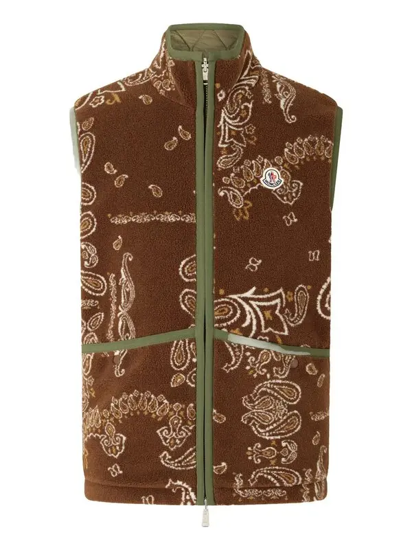 Moncler Logo-appliquéd Paisley-print Fleece Vest - Brown