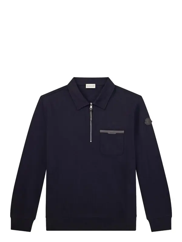 Moncler Leather-trimmed Cotton-jersey Half-zip Polo Shirt - Blue