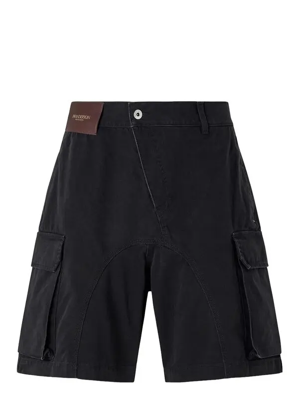 JW Anderson Twisted Wide-leg Cotton-twill Cargo Shorts - Black