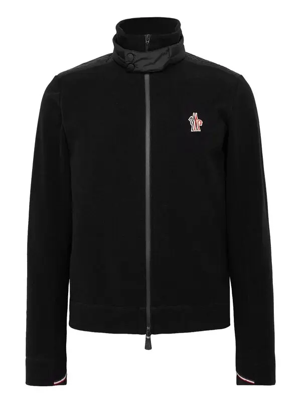 Moncler Logo-appliquéd Shell-trimmed Fleece Jacket - Black