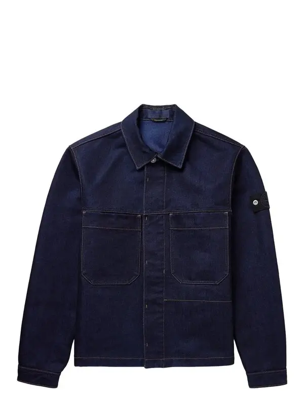 Stone Island Denim Research Logo-appliquéd Indigo-dyed Rinsed Denim Tela Jacket - Blue