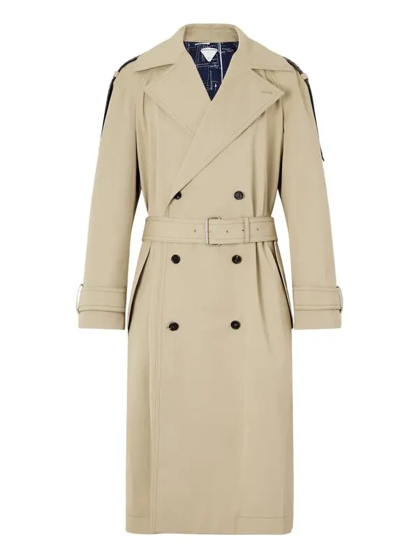 Bottega Veneta Intrecciato Leather-trimmed Cotton-gabardine Trench Coat - Neutrals