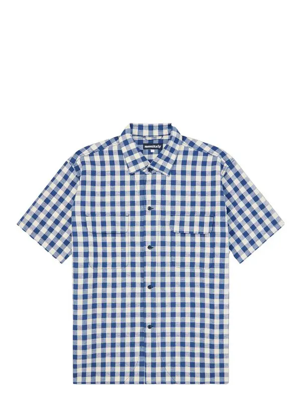MONITALY Milano Gingham Cotton And Linen-blend Shirt - Blue