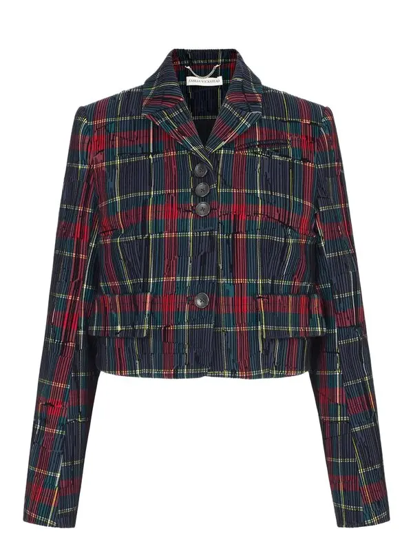 EMILIA WICKSTEAD Chapel Jacket In & Green Flocked Check - Red