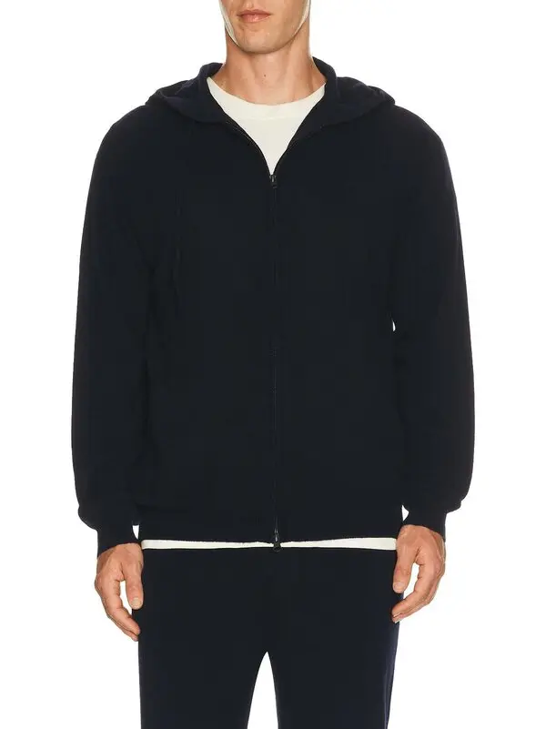 LISA YANG Emerson Hooded Zip Sweater In Blue - Navy