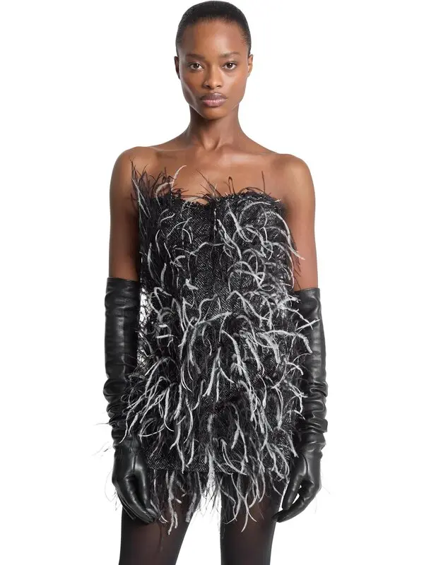 Michael Kors Hand-embroidered Feather Tweed Dress In Size By - Black