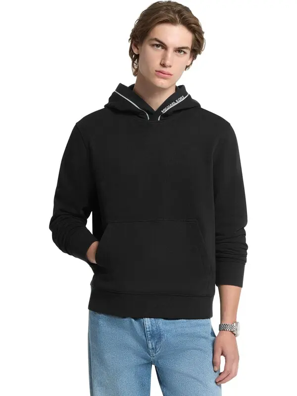 Michael Kors Logo Trim Cotton Blend Terry Hoodie In Size By - Black
