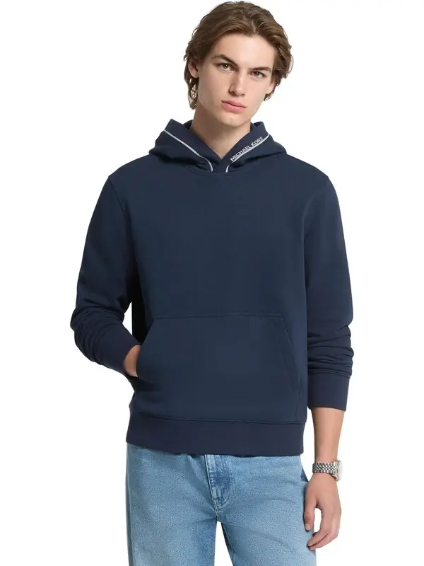 Michael Kors Logo Trim Cotton Blend Terry Hoodie In Size By - Blue