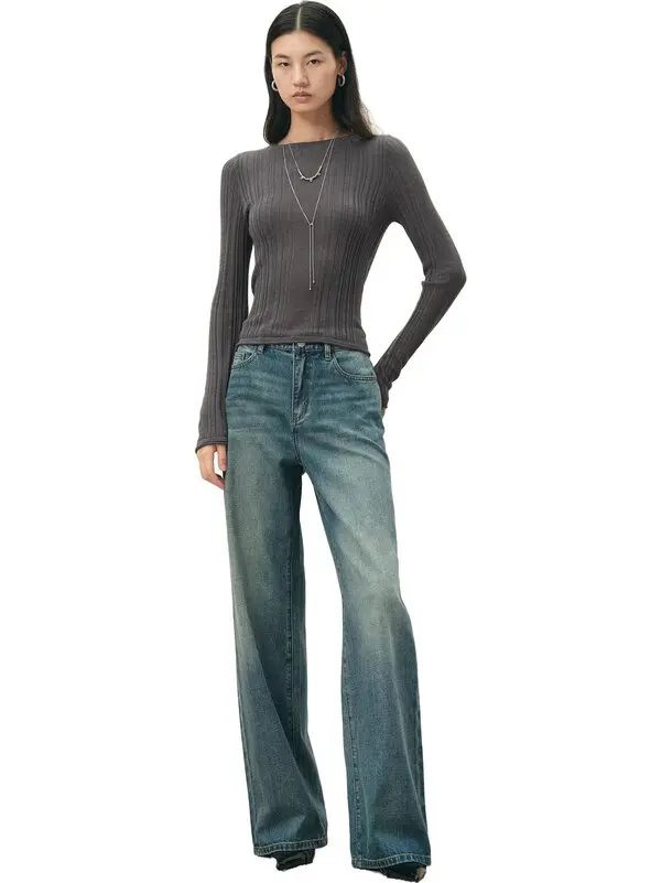 Fabrique Lia Sheer Textured Rolled Edge Top - Grey