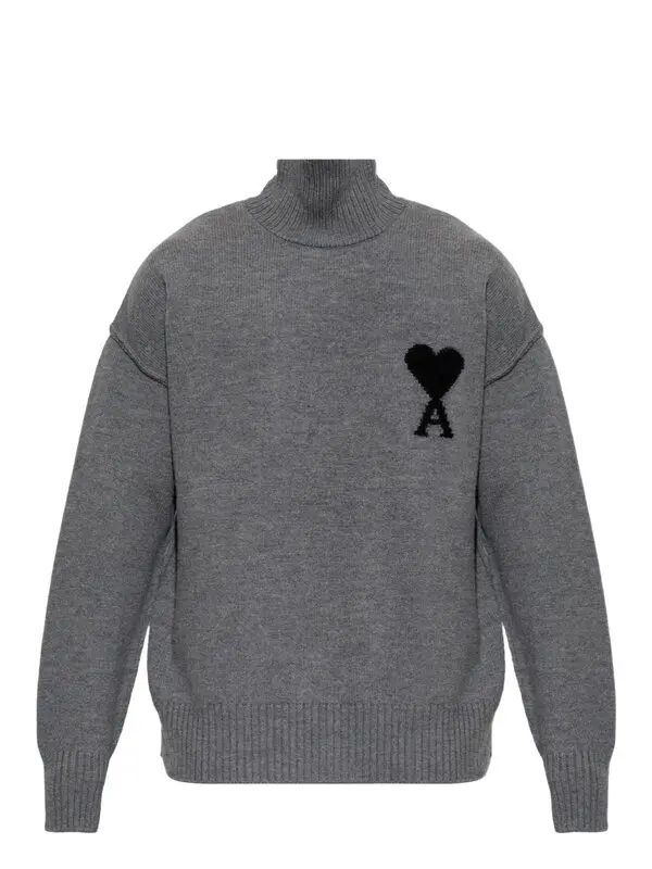 AMI Paris De Coeur Roll-neck Sweater - Grey