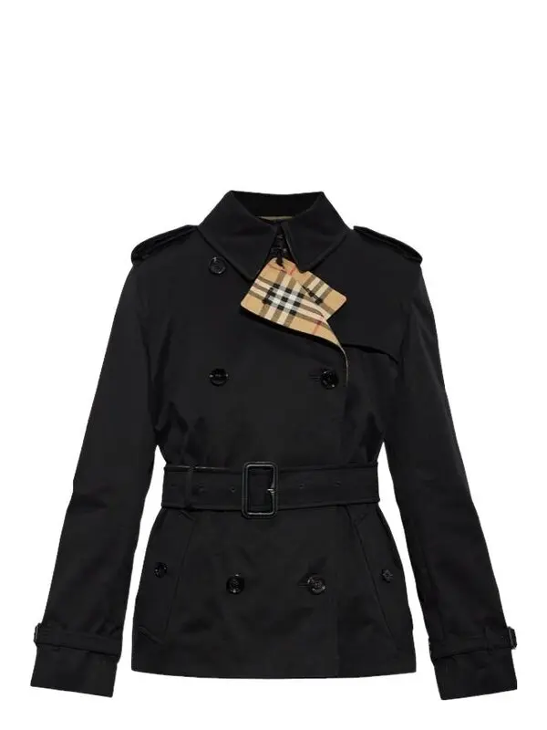 Burberry Double Breasted Belted Short Trench Coat - Black