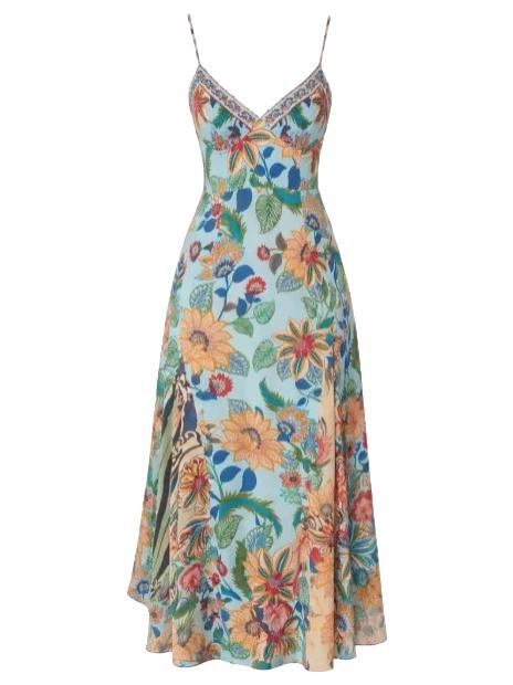 Farm Rio Delhi Floral Sleeveless Maxi Dress - Blue