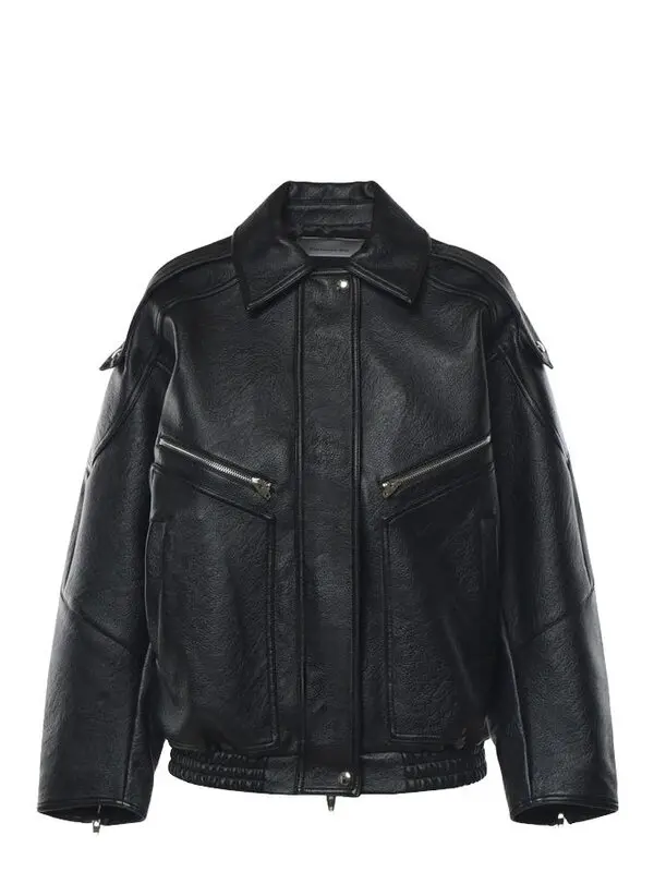 THE FRANKIE SHOP Hudson Faux Leather Bomber Jacket - Black
