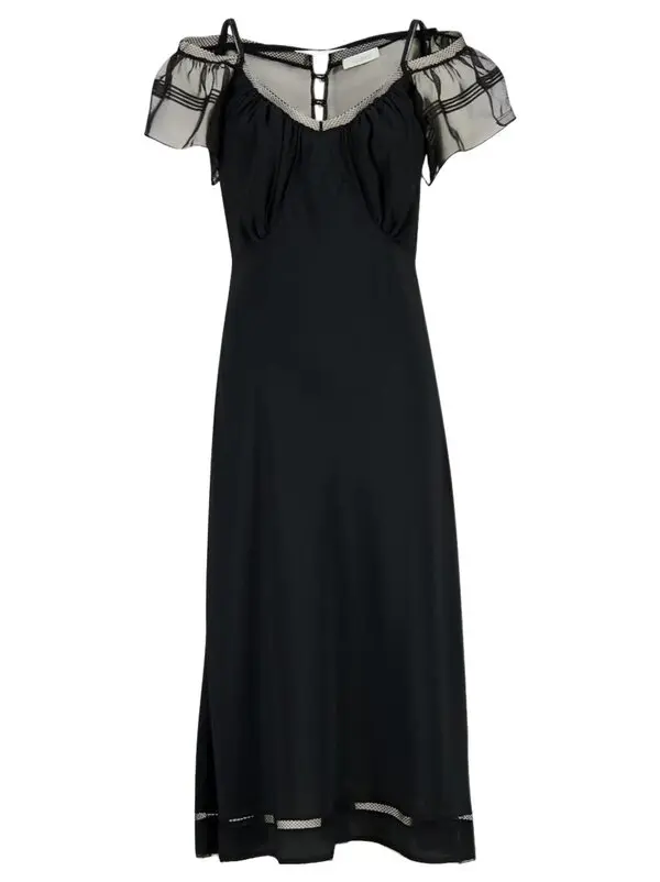 Rabanne Mesh-panelled Cold-shoulder Midi Dress - Black