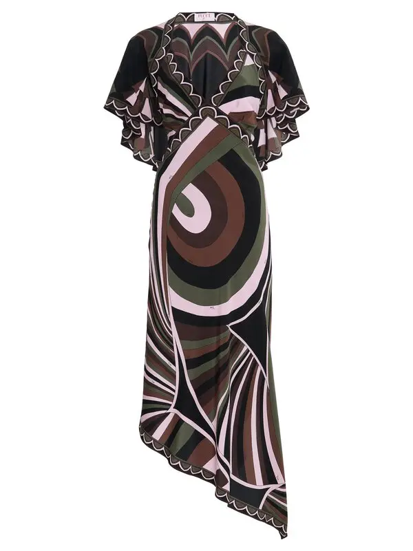 Emilio Pucci Asymmetric Silk Midi Dress - Multi