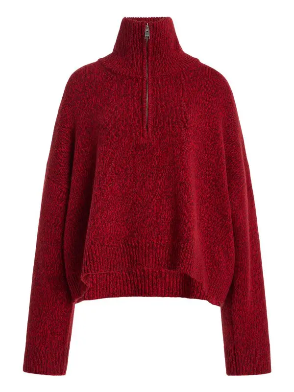 FRAME The Half Zip Marled Wool Sweater - Red