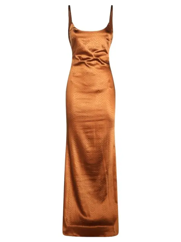 Elisabetta Franchi Bow-back Satin Maxi Dress - Brown