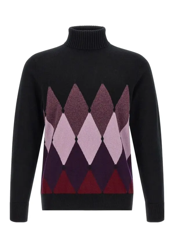 BALLANTYNE Diamond Intarsia Turtleneck Sweater - Black