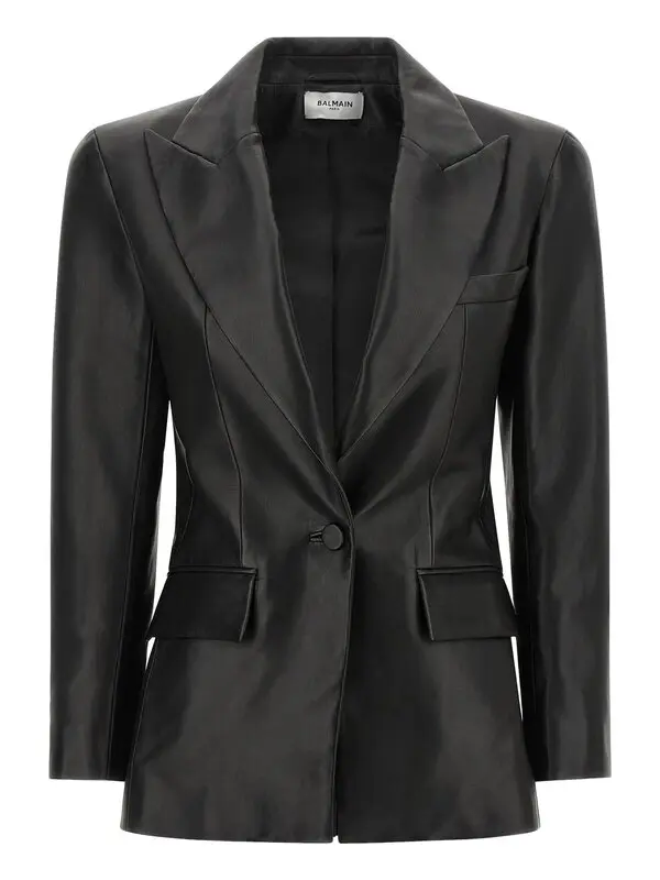 Balmain Leather Blazer - Black