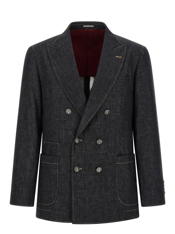 Brunello Cucinelli Double-breasted Denim Blazer - Blue