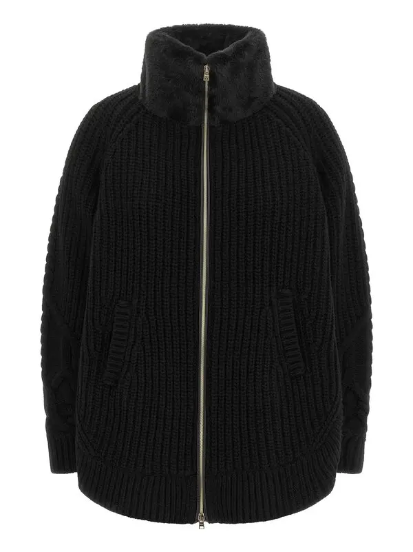 Herno Cardigan With Fur Insert - Black