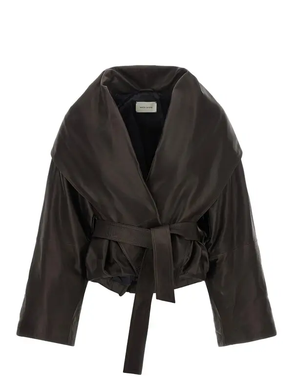 Magda Butrym Shawl Collar Leather Jacket - Brown