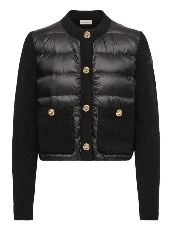 Moncler Bouclé Wool Blend Padded Cardigan - Black