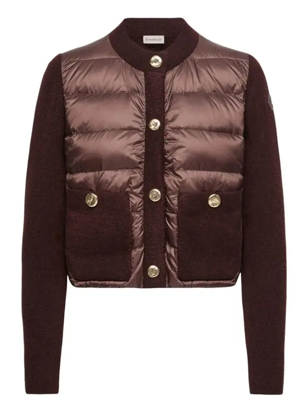 Moncler Bouclé Wool Blend Padded Cardigan - Brown