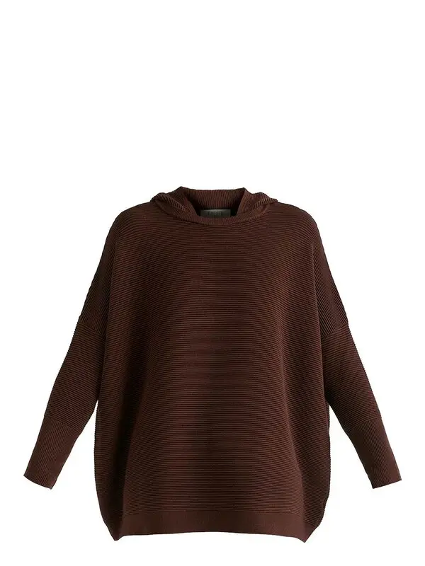 PAISIE Hooded Ribbed Jumper - Brown