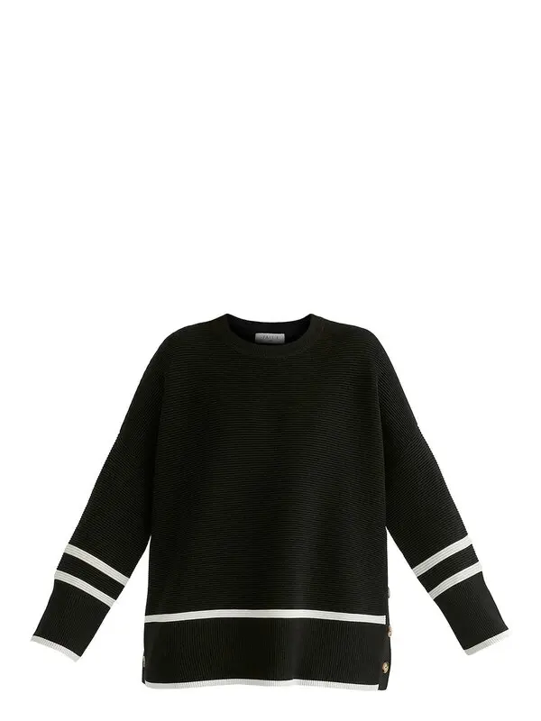PAISIE Striped Details Ribbed Jumper With Side Buttons - Black