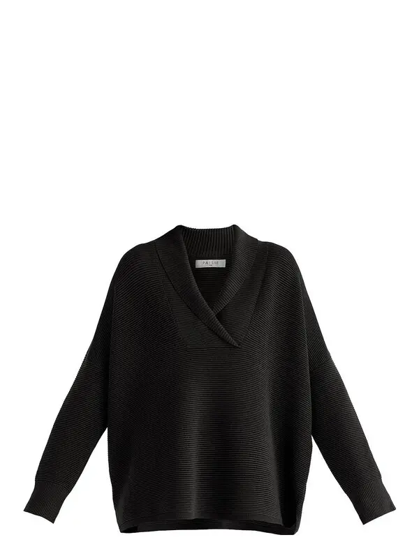 PAISIE Shawl Collar Ribbed Jumper - Black