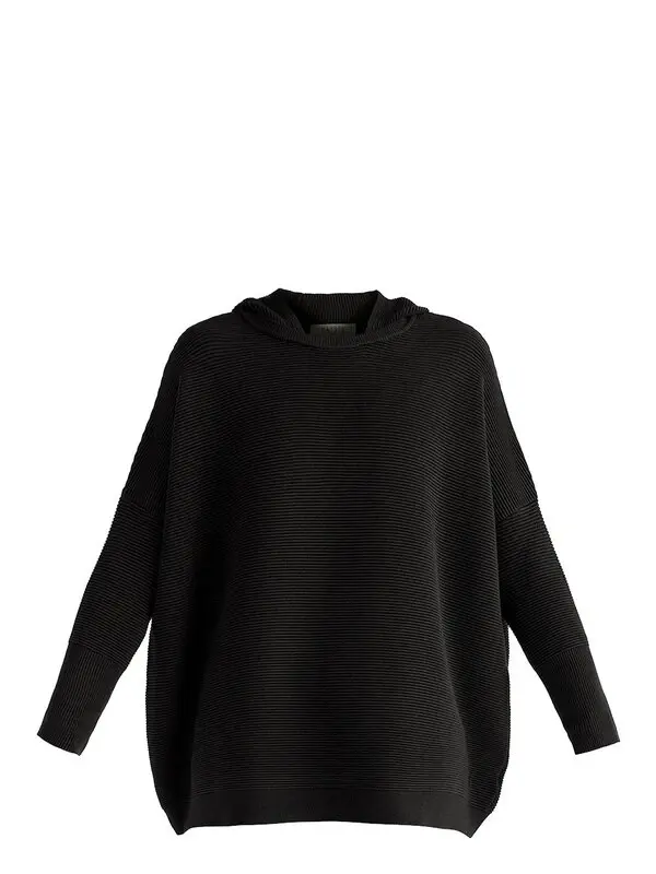 PAISIE Hooded Ribbed Jumper - Black