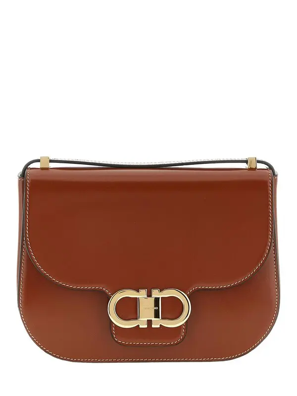 FERRAGAMO Double Gancini' Closure Shoulder Bag - Brown