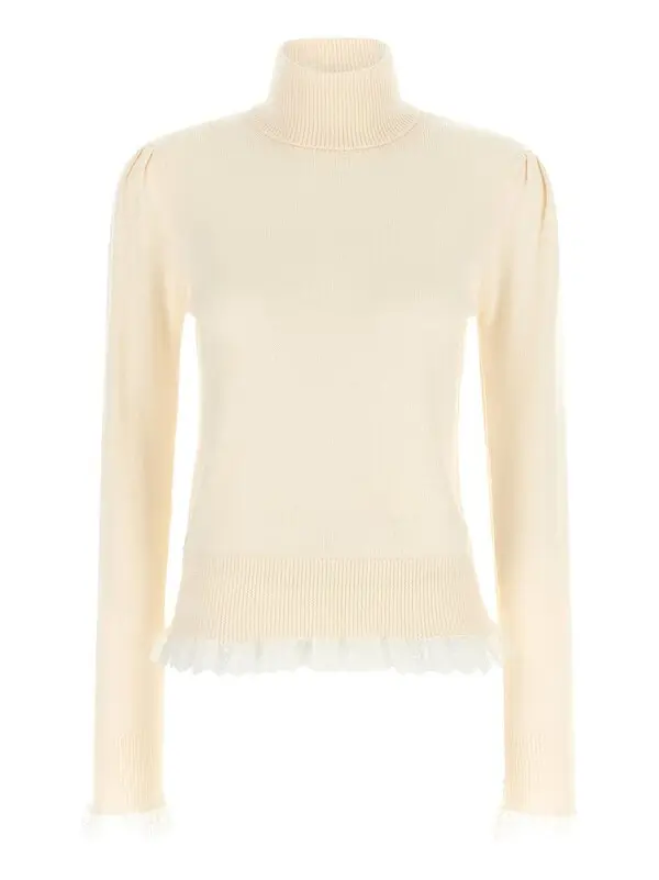 GANNI Turtleneck Sweater With Lace Trim - White