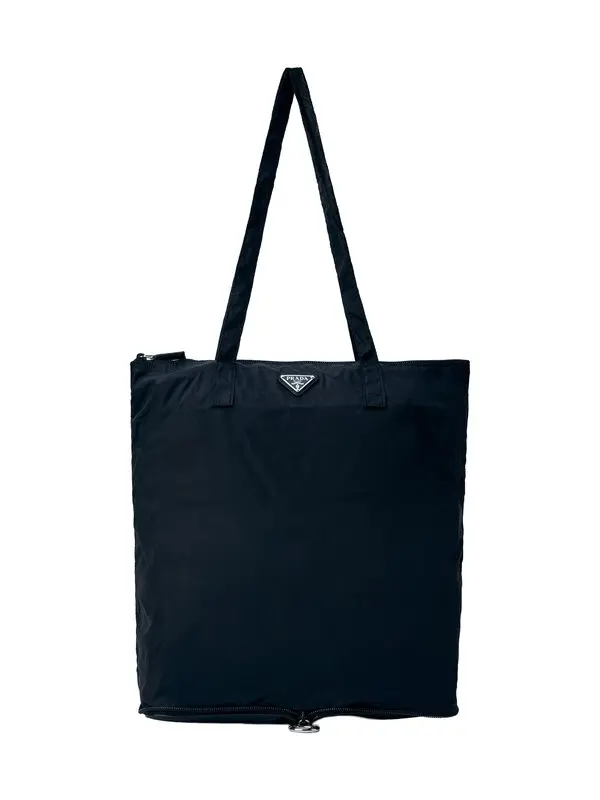 Prada Saffiano Leather Pendant With Re-nylon Tote Bag - Black